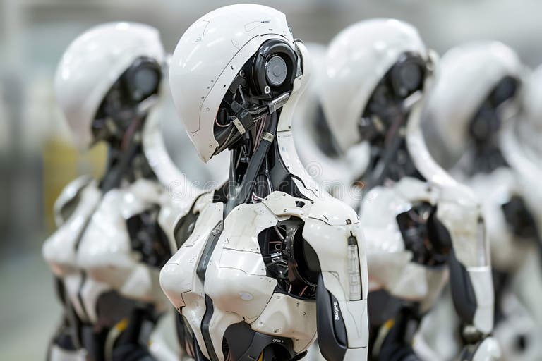 Humanoid Robots Standing in a Row. Artificial Intelligence Stock Image ...