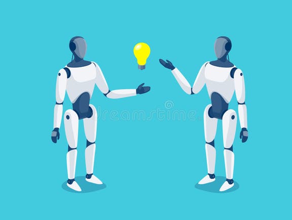 Humanoid Robots Standing and Talking about Idea Stock Vector ...