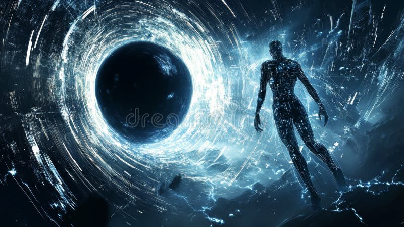 Humanoid Silhouette at the Edge of a Black Vortex Stock Image - Image ...