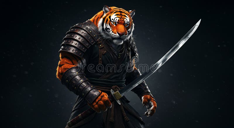 A Humanoid Tiger Warrior Stands Ready, Holding a Katana. the Character ...