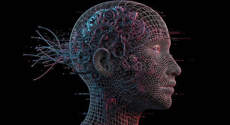 Humanoid Wireframe with Gears Artificial Intelligence Concept Stock ...