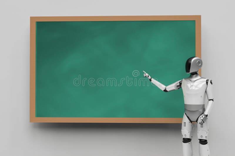 Humanoider Roboter Oder Ai Cyborg Stehen an Der Tafel Stock Abbildung ...