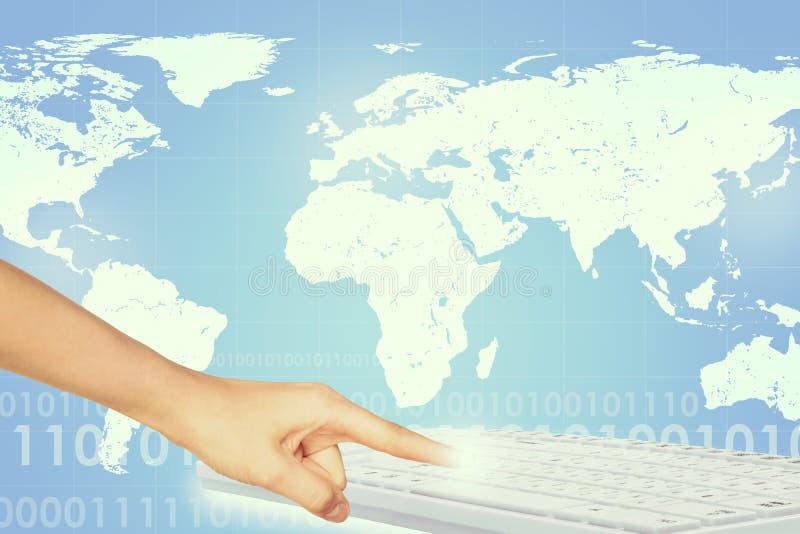 Humans Finger Touching Keyboard on World Map Stock Image - Image of ...