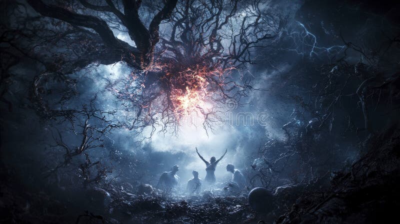 Humans in Forest with Snow in the Winter Season.Design Paper Art and ...