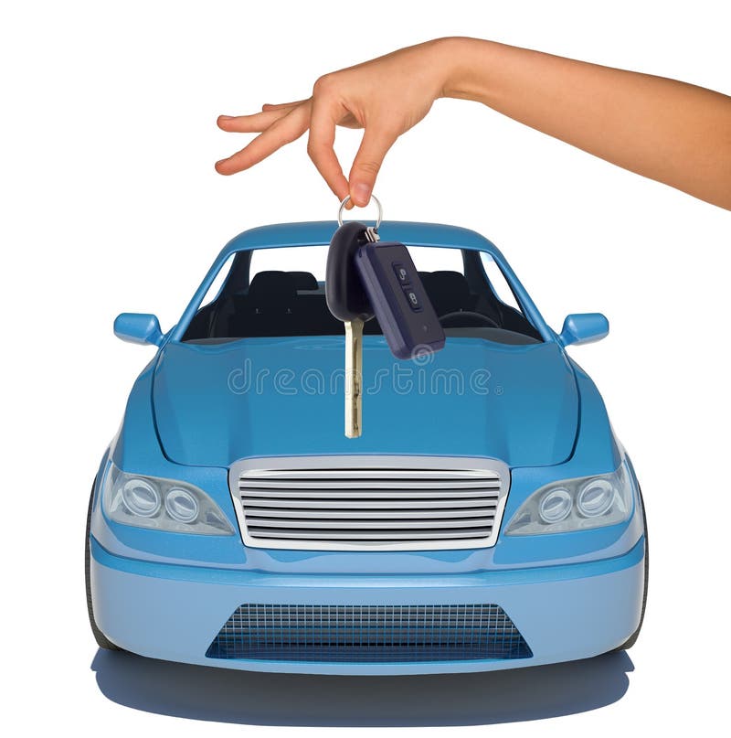 Humans Hand with Keys and Blue Car Stock Image - Image of trunk, hand ...