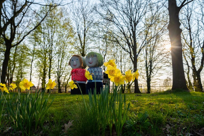 Humans from Hay Bales Stand at the Roadside Stock Image - Image of road ...