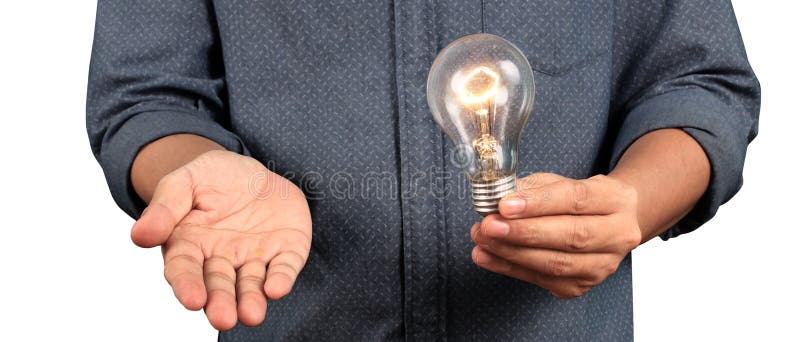Humans Hold Light Bulbs in Hand Innovative Technology and Creativity ...