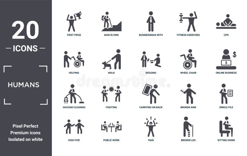 Humans Icon Set. Include Creative Elements As First Prize, Cpr, Wheel ...