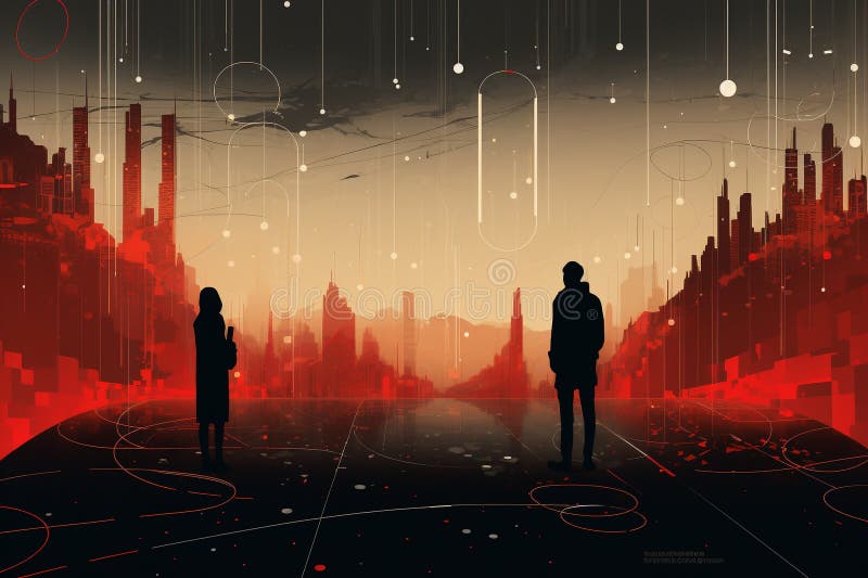 Humans Interconnected through the Web of Technology, Symbolizing the ...