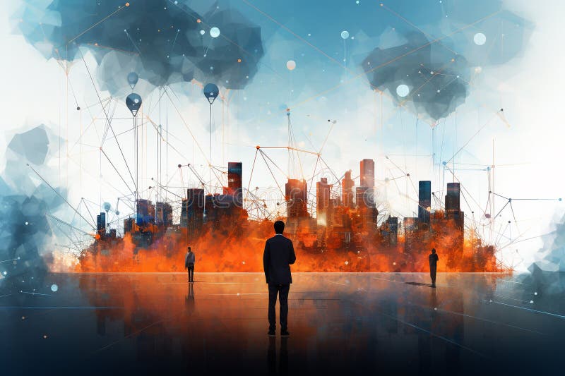 Humans Interconnected through the Web of Technology, Symbolizing the ...