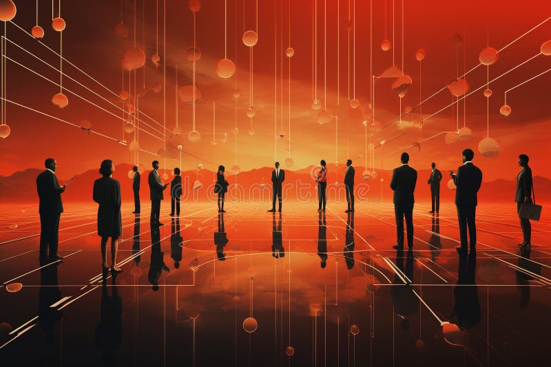 Humans Interconnected through the Web of Technology, Symbolizing the ...