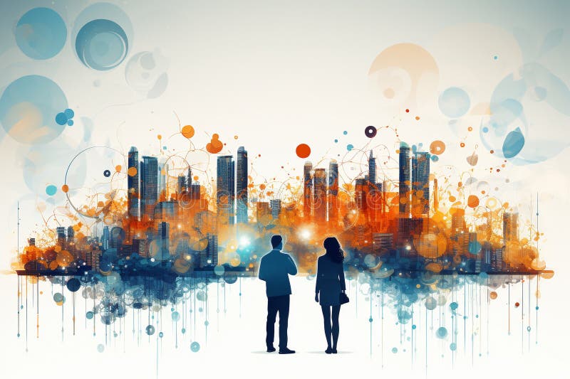 Humans Interconnected through the Web of Technology, Symbolizing the ...