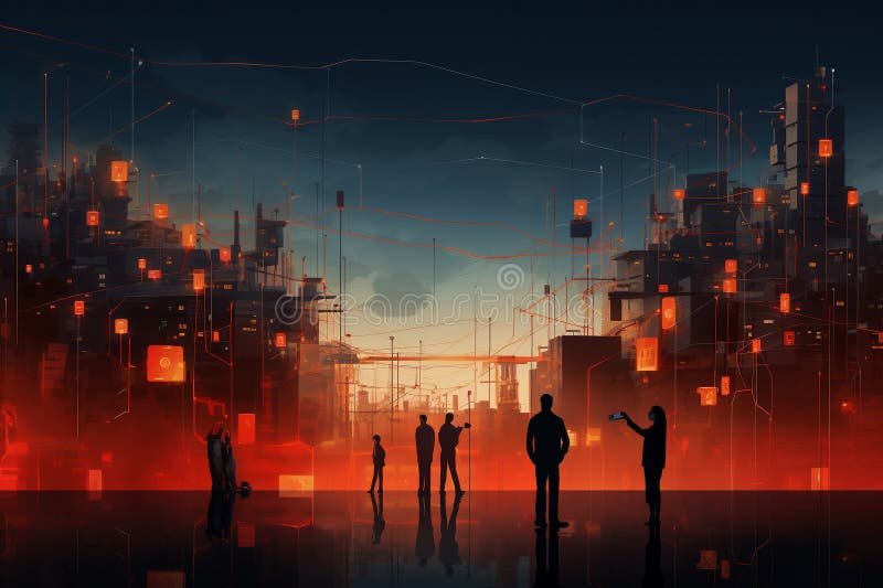 Humans Interconnected through the Web of Technology, Symbolizing the ...