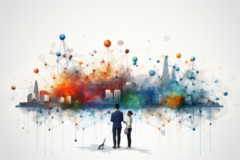 Humans Interconnected through the Web of Technology, Symbolizing the ...