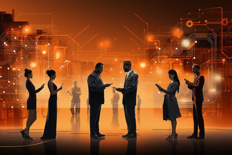 Humans Interconnected through the Web of Technology, Symbolizing the ...