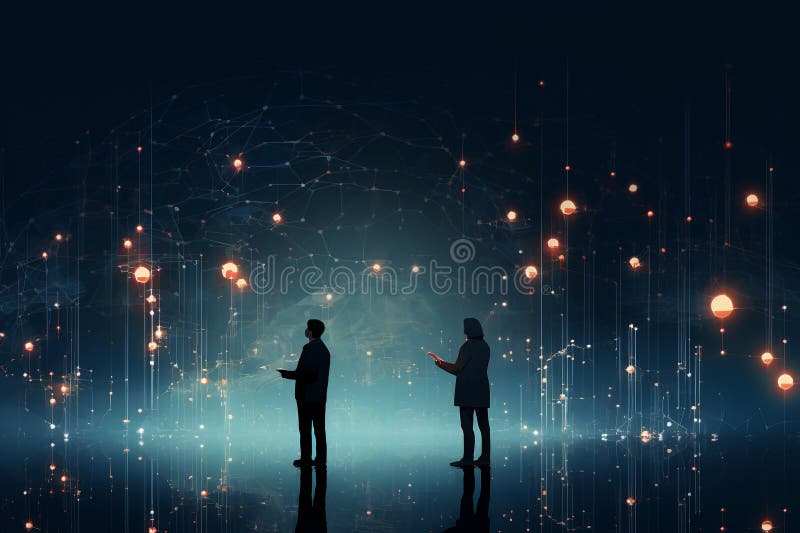 Humans Interconnected through the Web of Technology, Symbolizing the ...