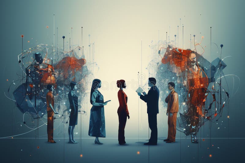 Humans Interconnected through the Web of Technology, Symbolizing the ...