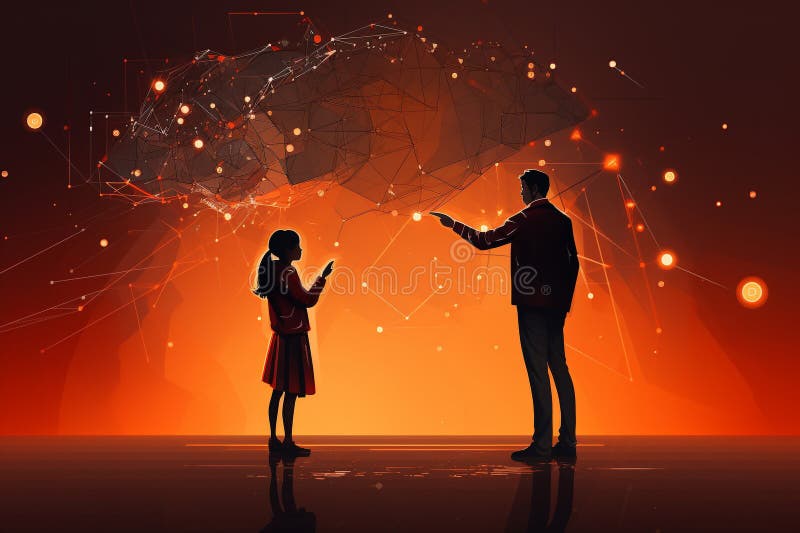 Humans Interconnected through the Web of Technology, Symbolizing the ...