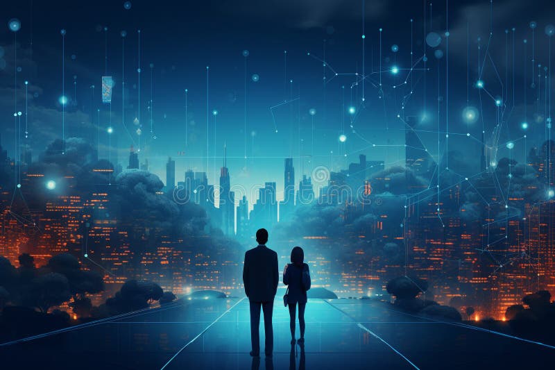 Humans Interconnected through the Web of Technology, Symbolizing the ...