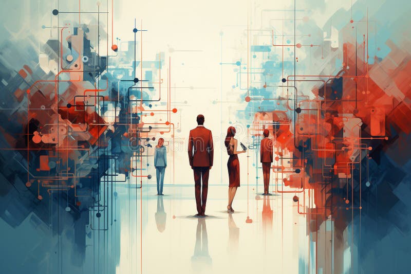 Humans Interconnected through the Web of Technology, Symbolizing the ...