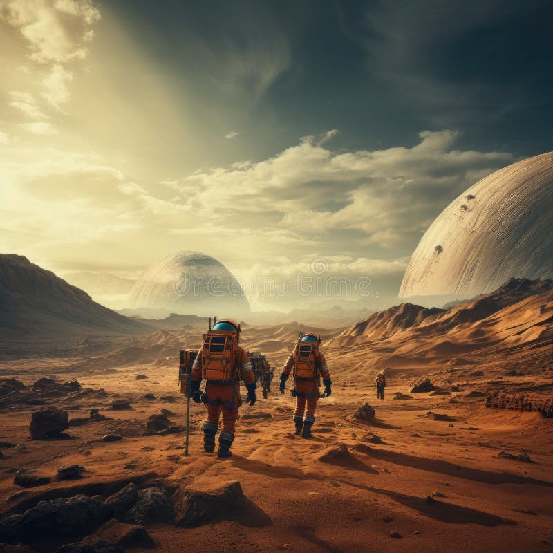Humans On Mars Fascinating Concept Of Interplanetary Exploration Stock