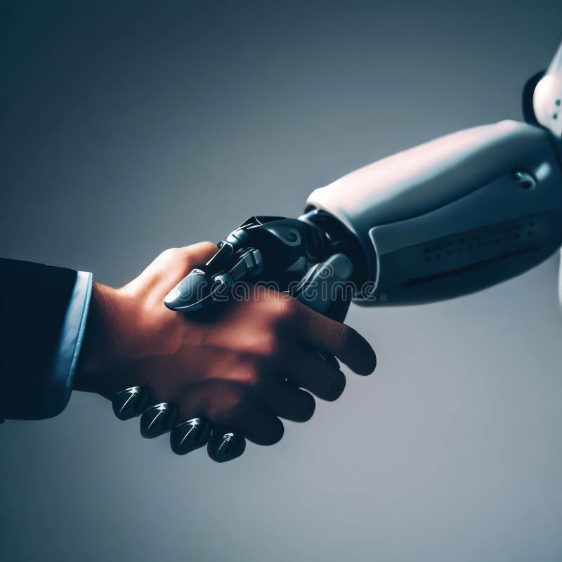 Humans and Robots, Standing Hand in Hand, Concept, Cooperation between ...