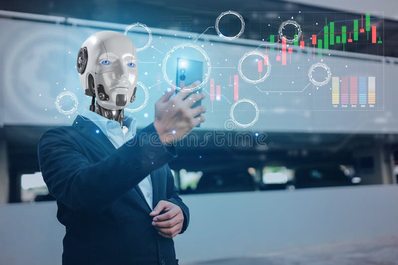 Humans Wearing a Coat with a Robot Head and Holding Mobile Phones are ...