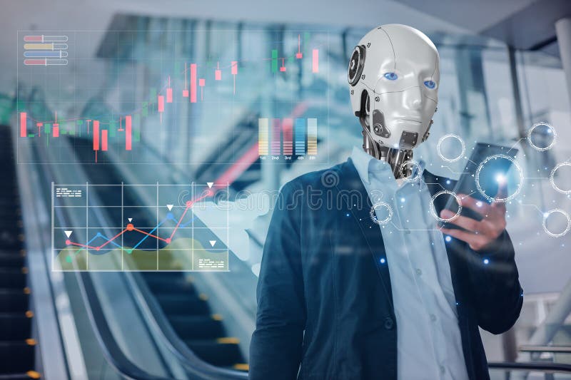 Humans Wearing a Coat with a Robot Head and Holding Mobile Phones are ...