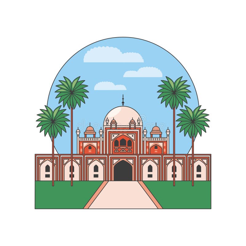 Humayun tomb portrait stock vector. Illustration of monument - 347874327