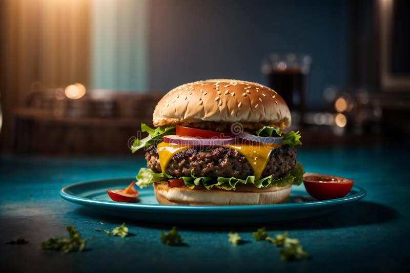 A Humberger on a Blue Background Ai Generated Stock Illustration ...