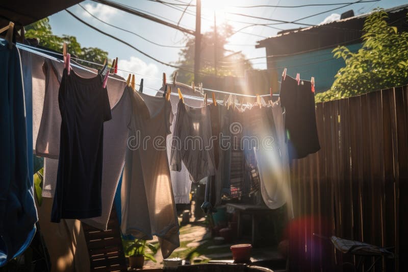 Humid Summer Day, with Clothes Hanging Heavy Under the Warm Sun Stock ...
