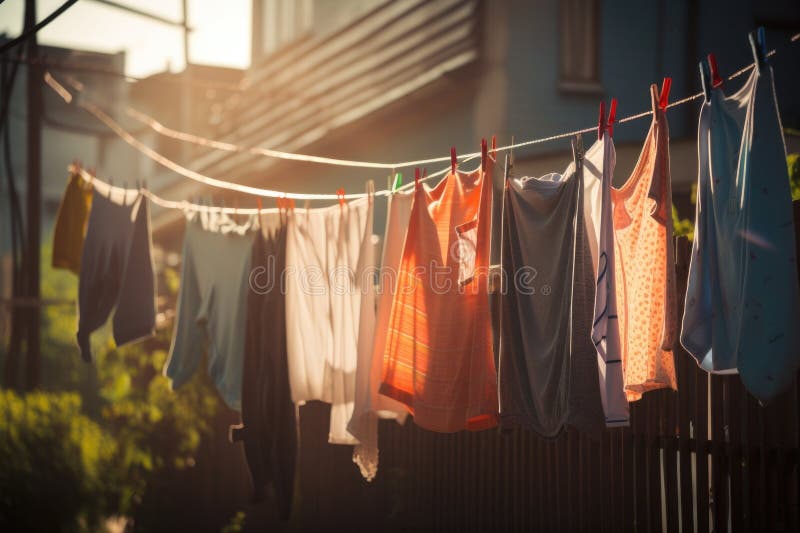 Humid Summer Day, with Clothes Hanging Heavy Under the Warm Sun Stock ...