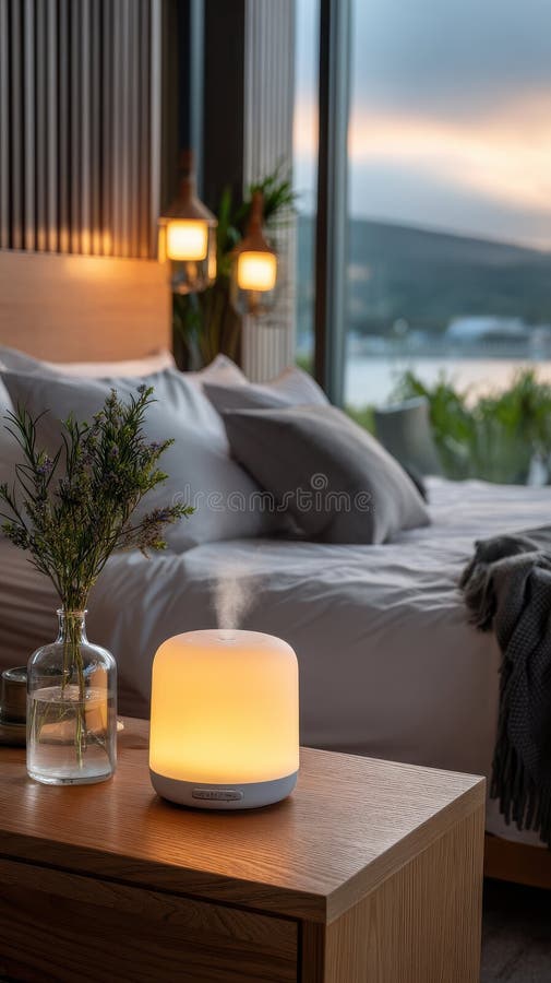 Aromatherapy Diffuser on Table with Warm Sunlight in Cozy Room, AI ...