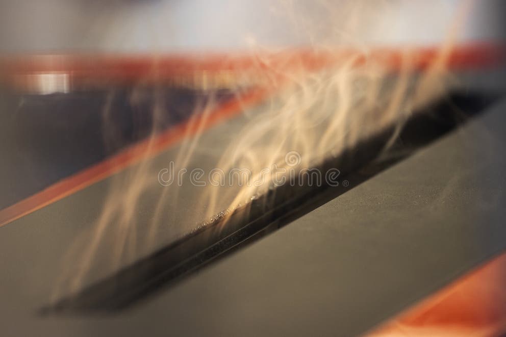 Humidifier with Steam and Red Light Stock Photo - Image of fireplace ...