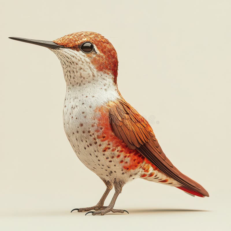 Hummingbird Artwork Elegant Bird Red and White Feathers Stock ...