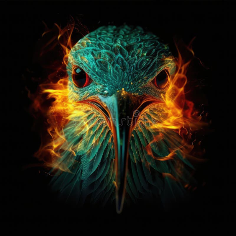 Hummingbird Bird Face Shape in Fire on Black Background. Generative AI ...