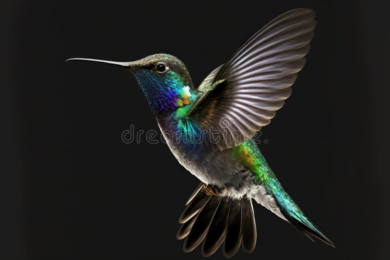 Hummingbird with a Black Neck Floating in the Air Stock Illustration ...