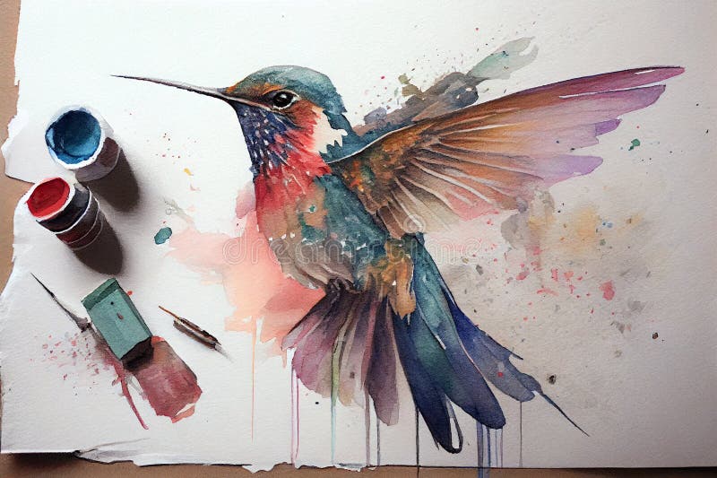 Hummingbird Drawing with Bit of Watercolour Stock Illustration ...