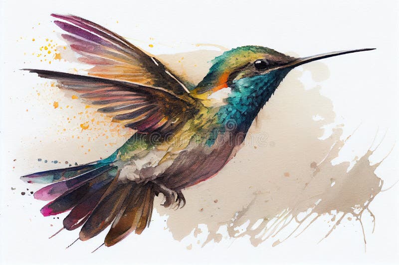 Hummingbird Drawing with Bit of Watercolour Stock Illustration ...