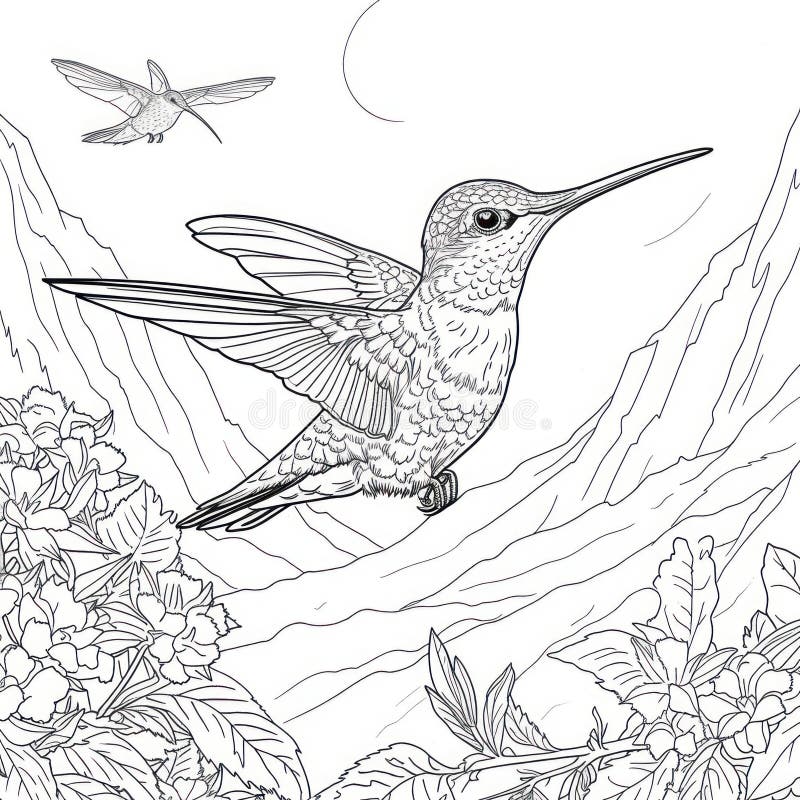 Hummingbird Drawing Coloring Book Page Stock Illustration ...
