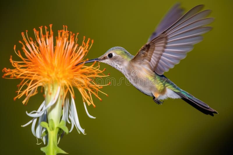 A Hummingbird Drawing Nectar from a Flower Stock Image - Image of ...