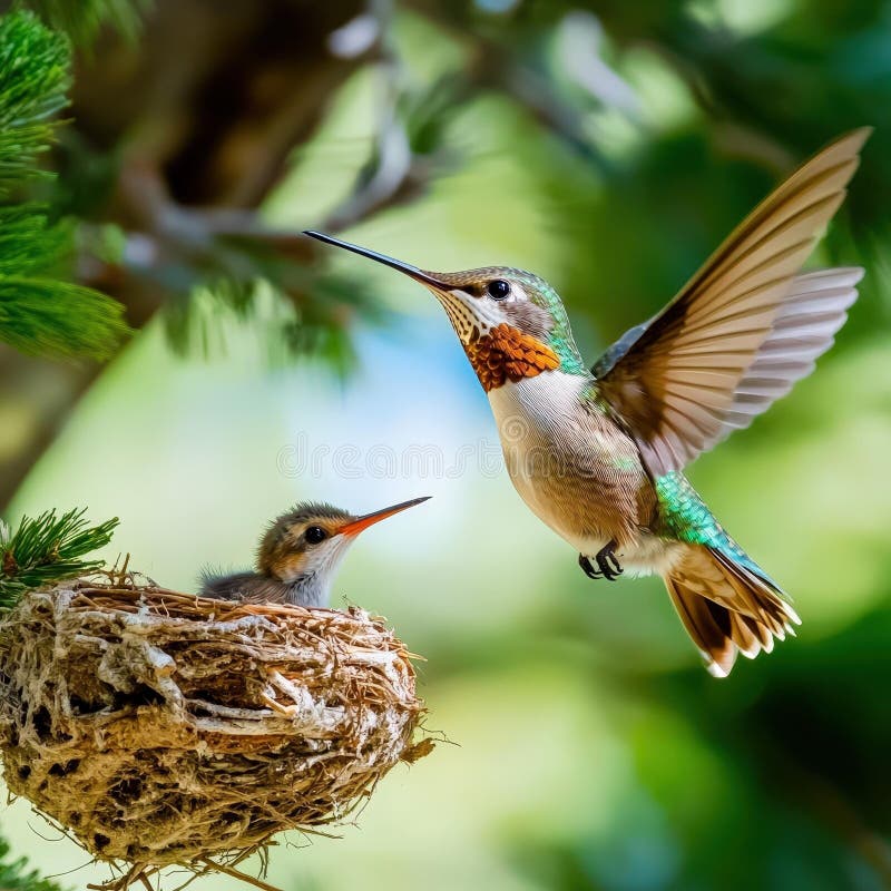 Hummingbird Feeding Young stock photo. Image of spring - 360302466