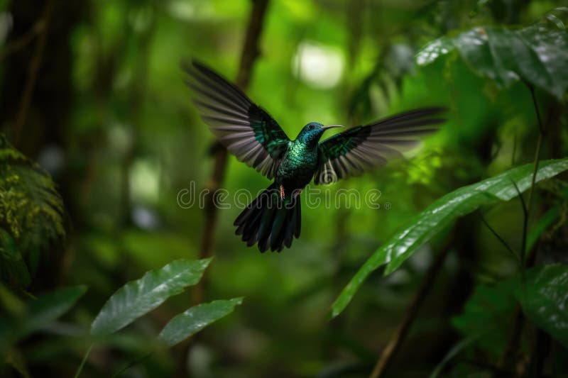 Hummingbird Flapping Its Wings, Learning To Fly in Lush Green Forest ...