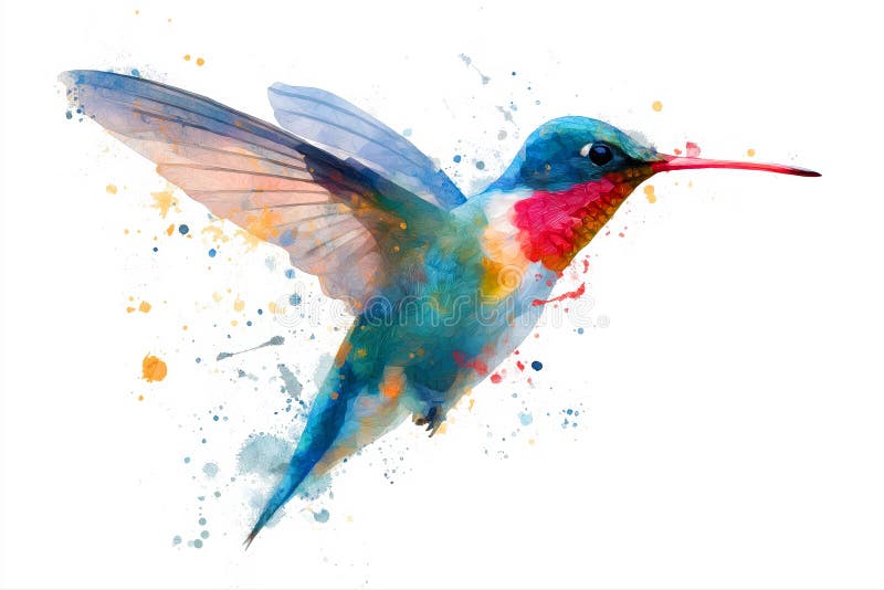 Hummingbird in Flight with Abstract Paint Strokes, Watercolor Effect ...