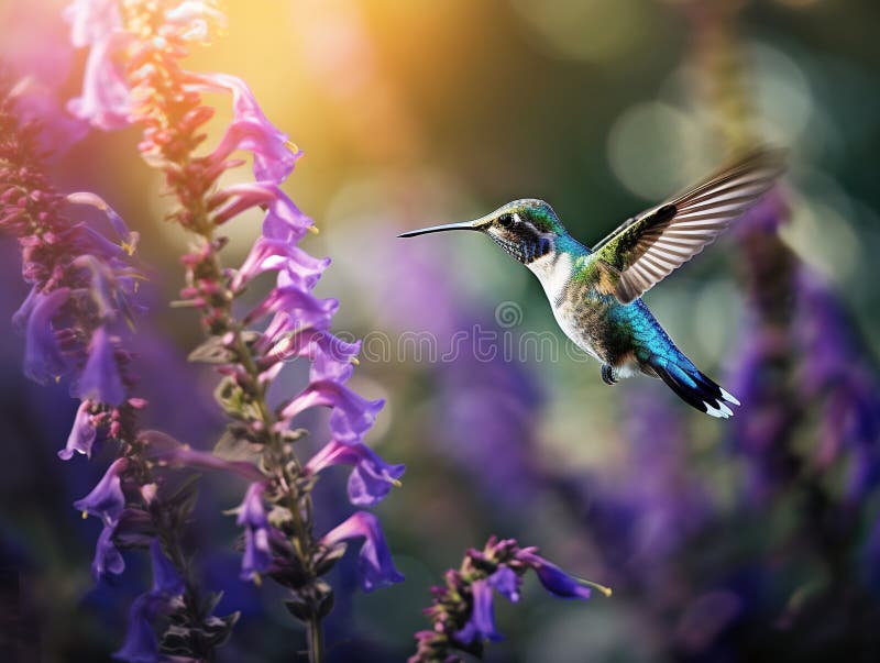 Hummingbird in flight stock illustration. Illustration of sage - 293693591