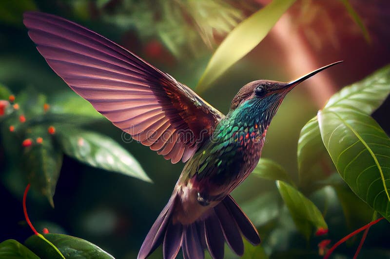Hummingbird in Flight in the Rainforest Stock Illustration ...
