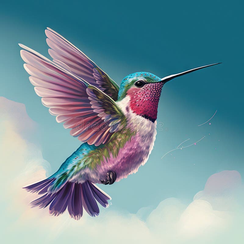 A Hummingbird Flying through the Air with Its Wings Spread Stock ...