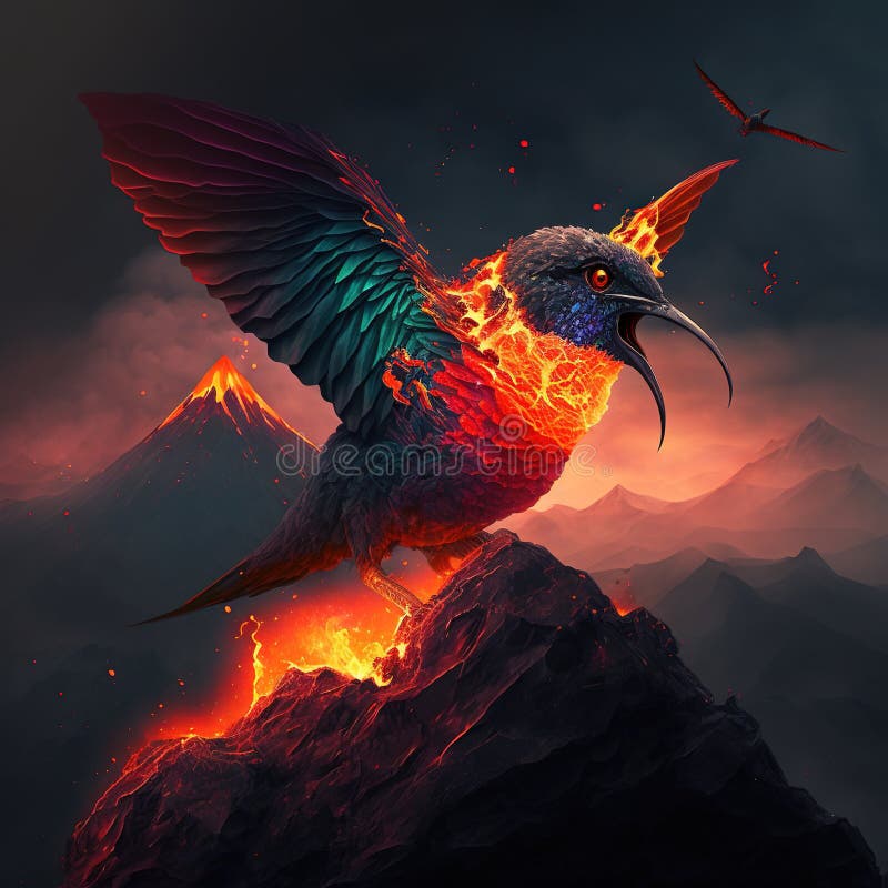 Hummingbird Flying Over Volcano. Generative AI Stock Illustration ...