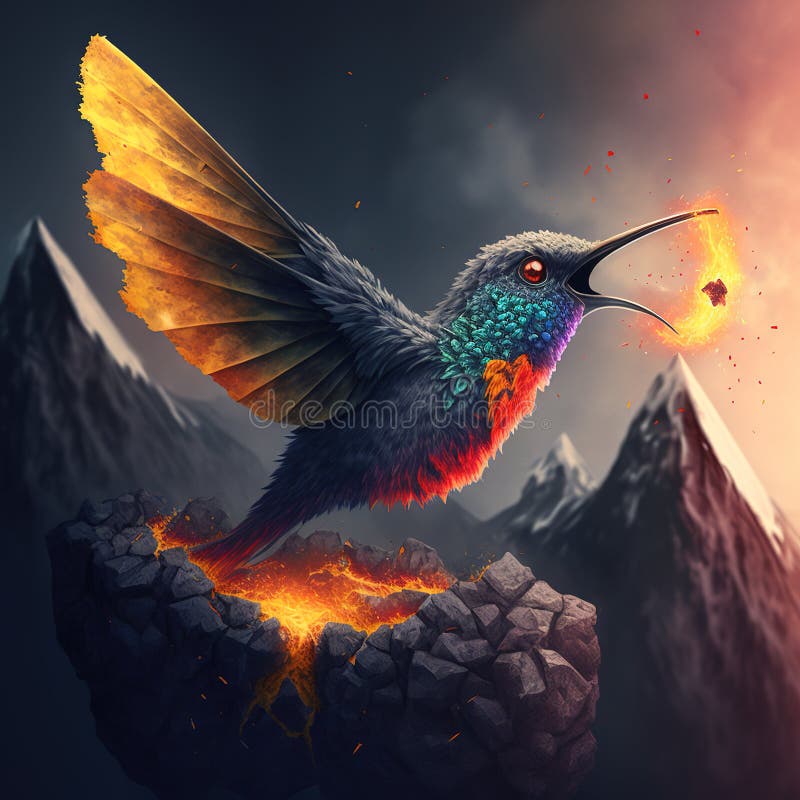 Hummingbird Flying Over Volcano. Generative AI Stock Illustration ...