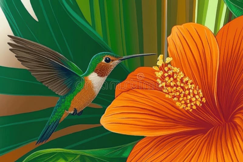 Hummingbird and Hibiscus in Minimalistic Pixel Art for Nature Design ...